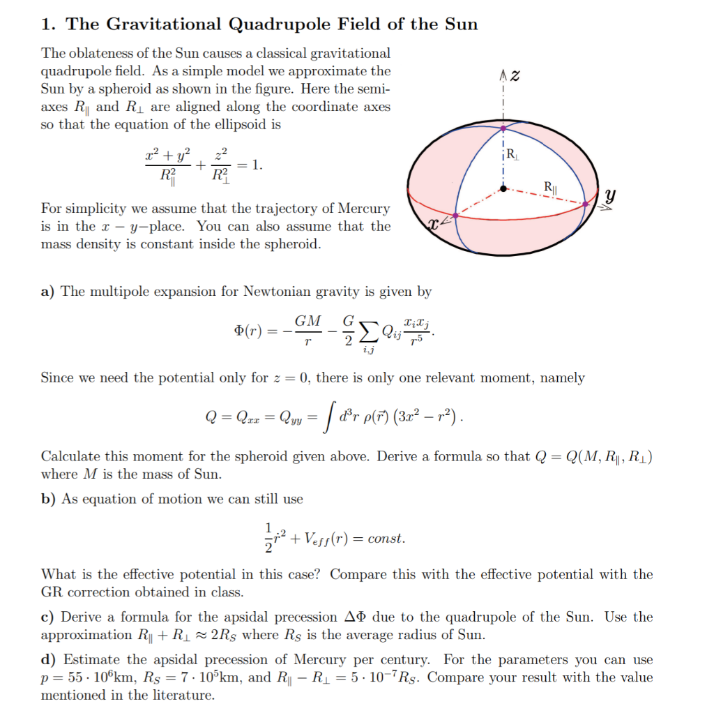 1. The Gravitational Quadrupole Field of the Sun The | Chegg.com