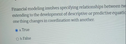 Solved Financial modeling involves specifying relationships | Chegg.com
