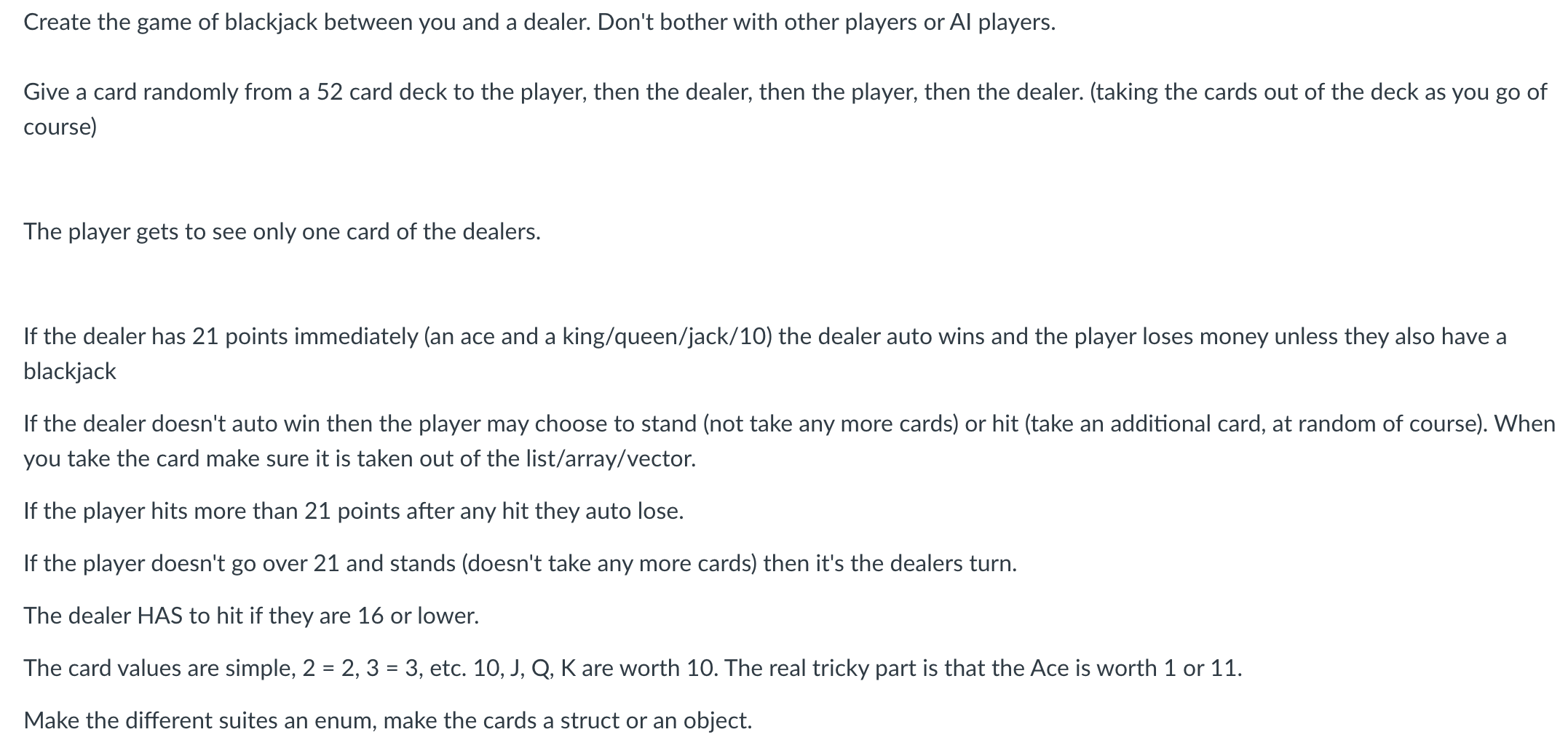 Solved Coded in C++ , ﻿Create the game of blackjack between | Chegg.com