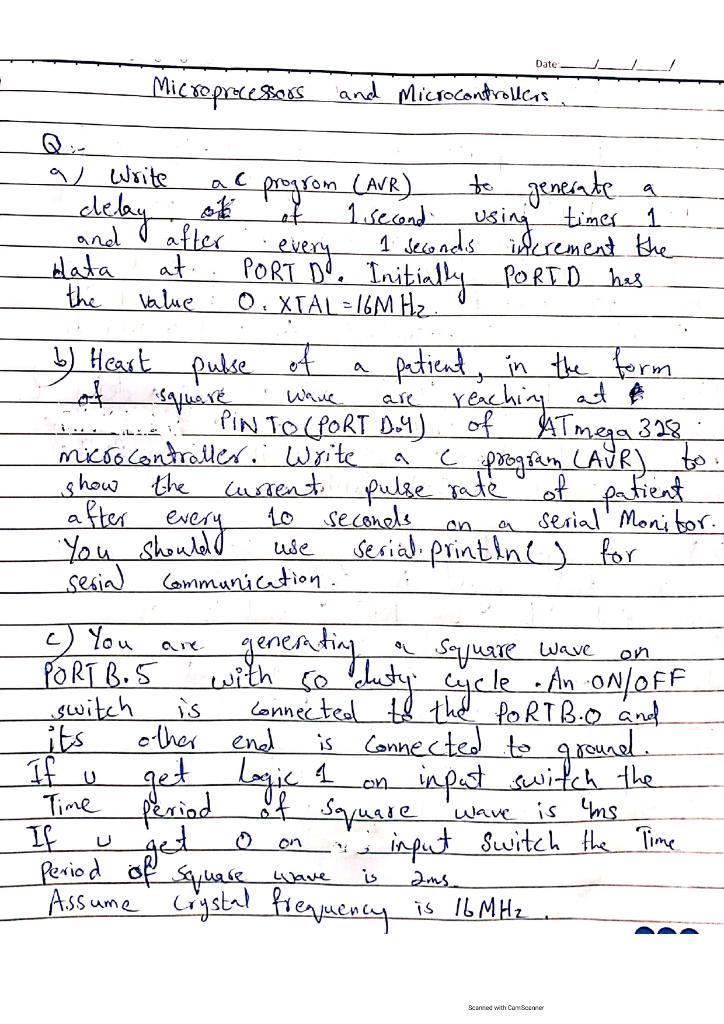 Subject: Microprocessors and Microcontroller dear | Chegg.com