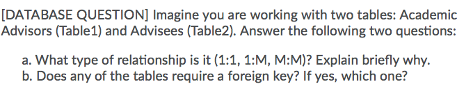 Solved [DATABASE QUESTION] Imagine you are working with two | Chegg.com