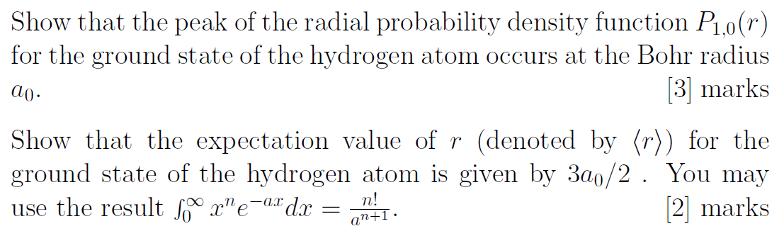 Solved Show that the peak of the radial probability density | Chegg.com