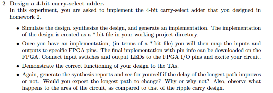 Solved 2 Design 4 Bit Carry Select Adder Experiment Asked Implement 4 Bit Carry Select Adder 2400