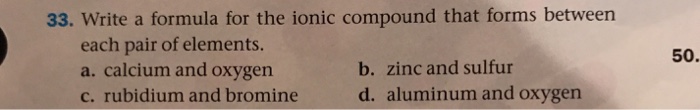 Solved Write a formula for the ionic compound that forms | Chegg.com