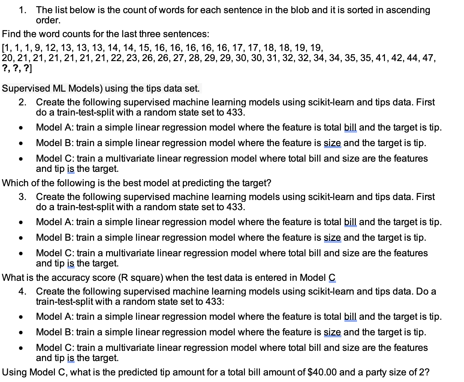 Solved 1. ﻿Find the count of words in the text: The list | Chegg.com
