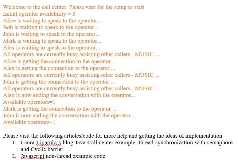 5. (3%) Implement a synchronized call center (please | Chegg.com