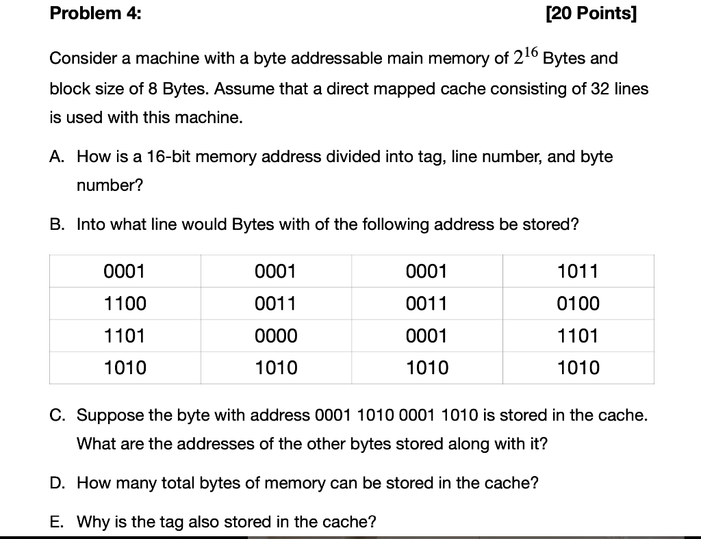 Solved Problem 4: [20 Points] Consider a machine with a byte | Chegg.com