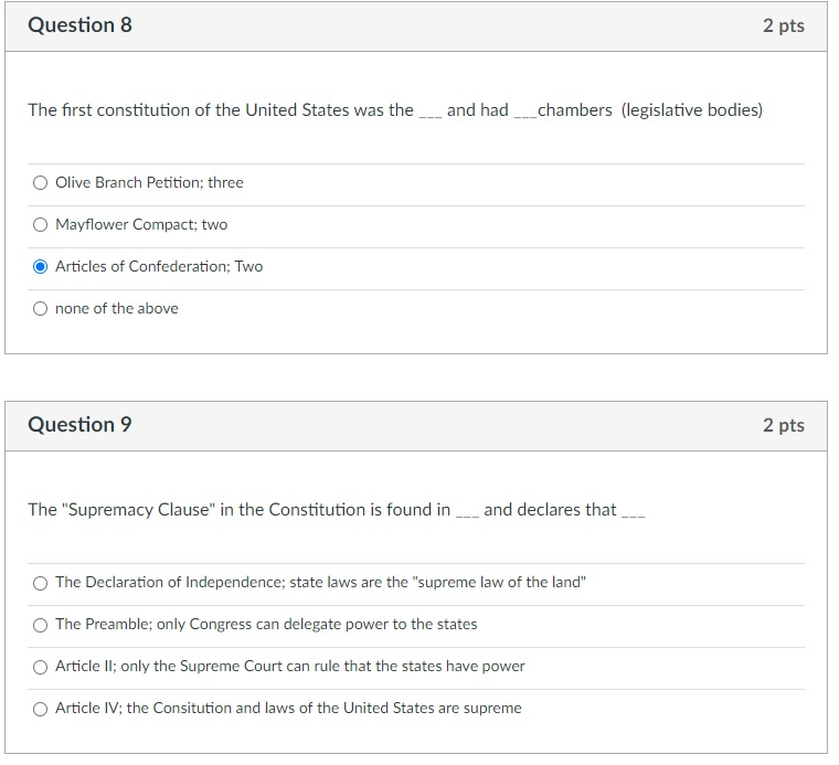 Solved Question 8 2 pts The first constitution of the United | Chegg.com