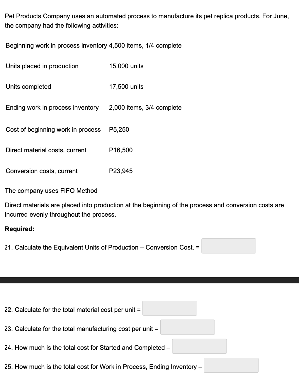 Solved Pet Products Company uses an automated process to | Chegg.com