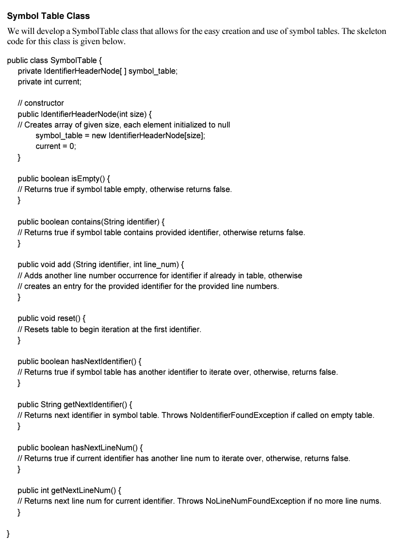 Solved Problem Description You Are To Develop A Symbol Table 