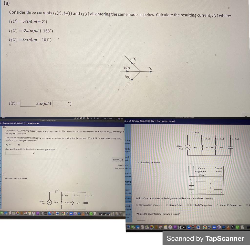 Solved (a) Consider three currents i(t), iz(t) and iz(t) all | Chegg.com