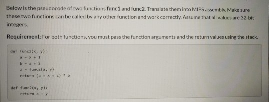 Solved Below Is The Pseudocode Of Two Functions Func1 And 5513