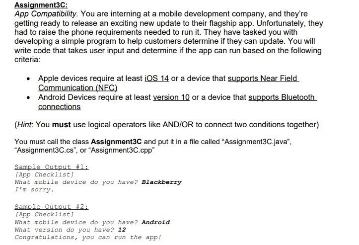 Solved Assignment3C: App Compatibility. You are interning at | Chegg.com