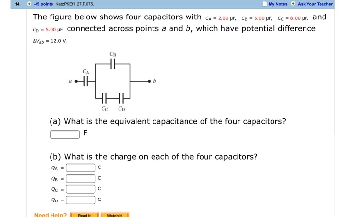 Solved The figure below shows four capacitors with CA = 2.00 | Chegg.com