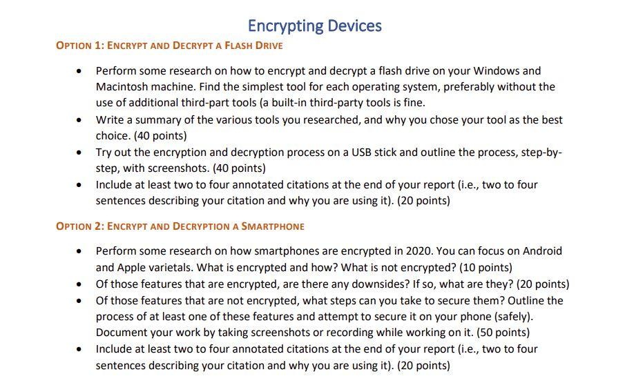 Solved Encrypting Devices OPTION 1: ENCRYPT AND DECRYPT A | Chegg.com