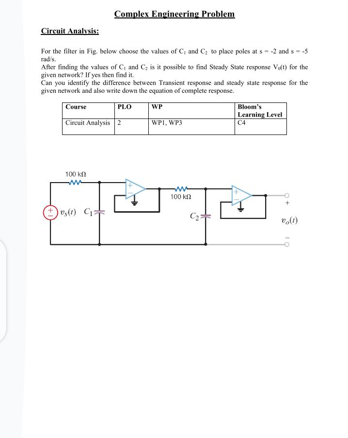 Solved Complex Engineering Problem Circuit Analysis: For the | Chegg.com