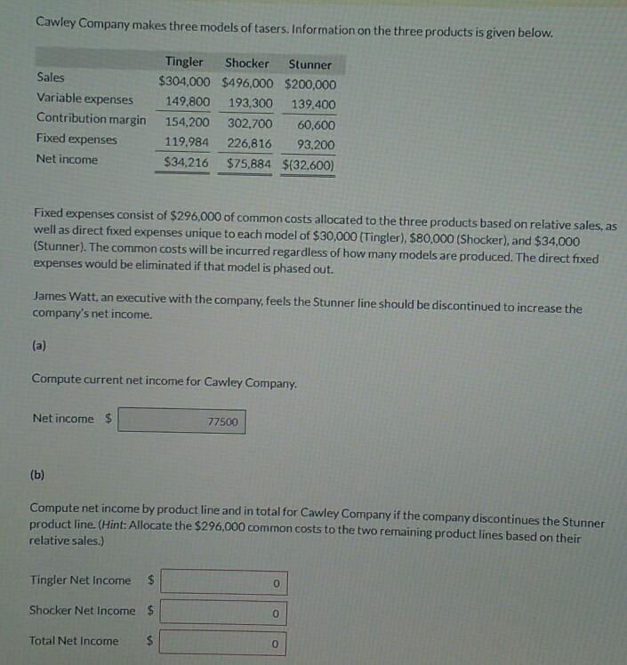 Solved Cawley Company makes three models of tasers. | Chegg.com