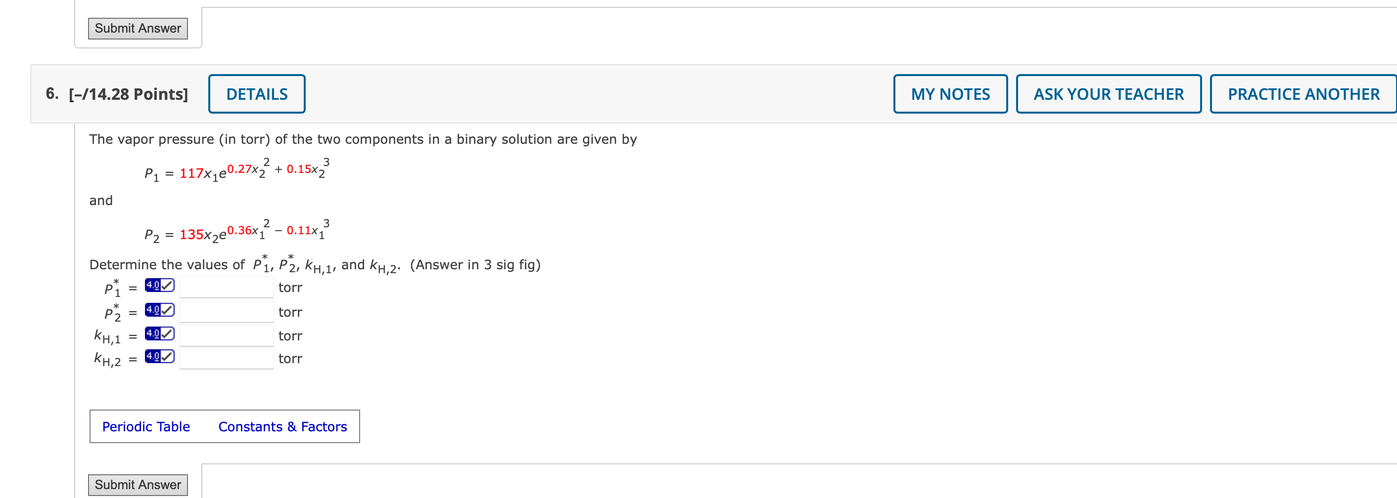 The vapor pressure (in torr) of the two components in | Chegg.com