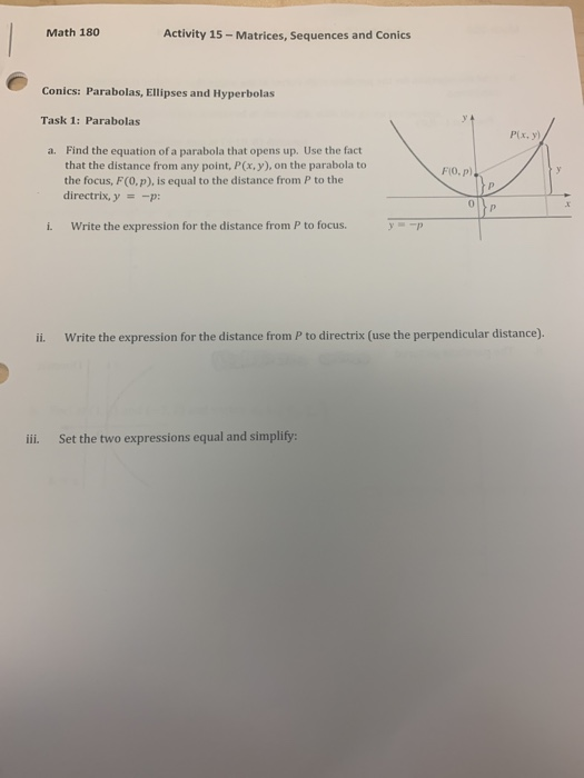 Solved Math 180 Activity 15- Matrices, Sequences and Conics | Chegg.com