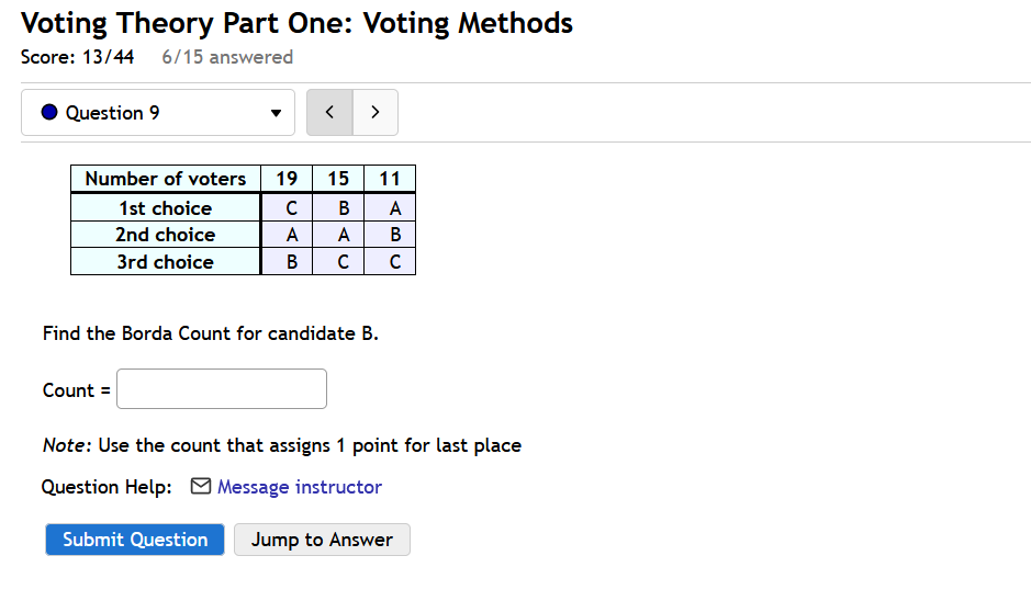 Solved Voting Theory Part One: Voting Methods Score: | Chegg.com