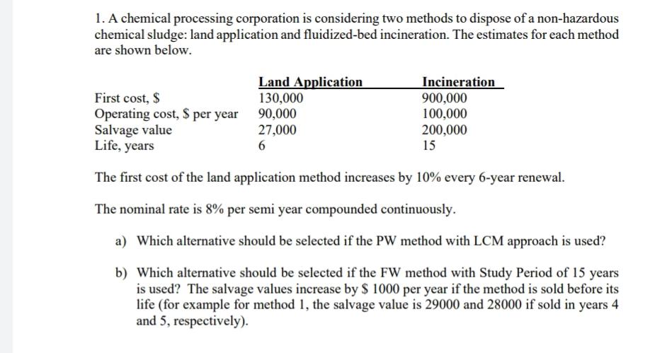 Solved 1. A chemical processing corporation is considering | Chegg.com