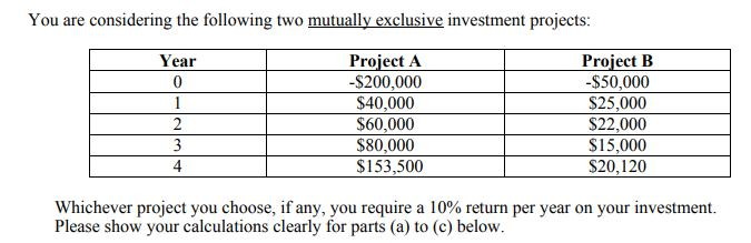 Solved If you apply the IRR decision rule, which investment | Chegg.com