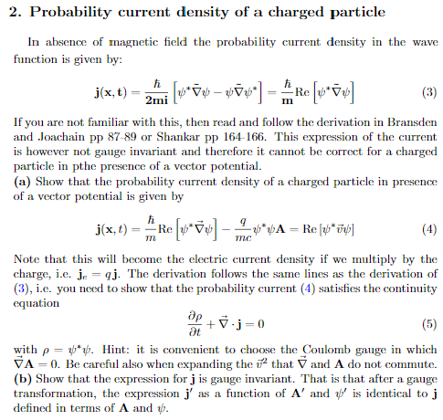 2. Probability current density of a charged particle | Chegg.com