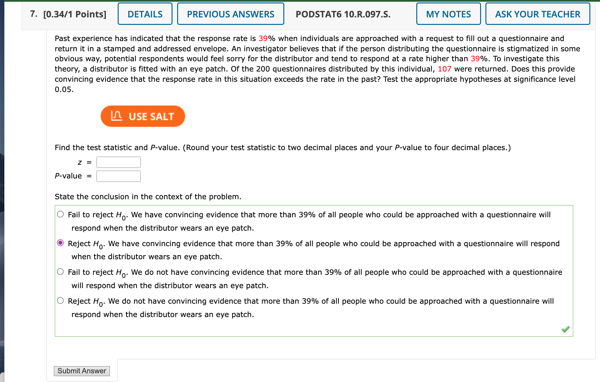 Solved Past experience has indicated that the response rate | Chegg.com
