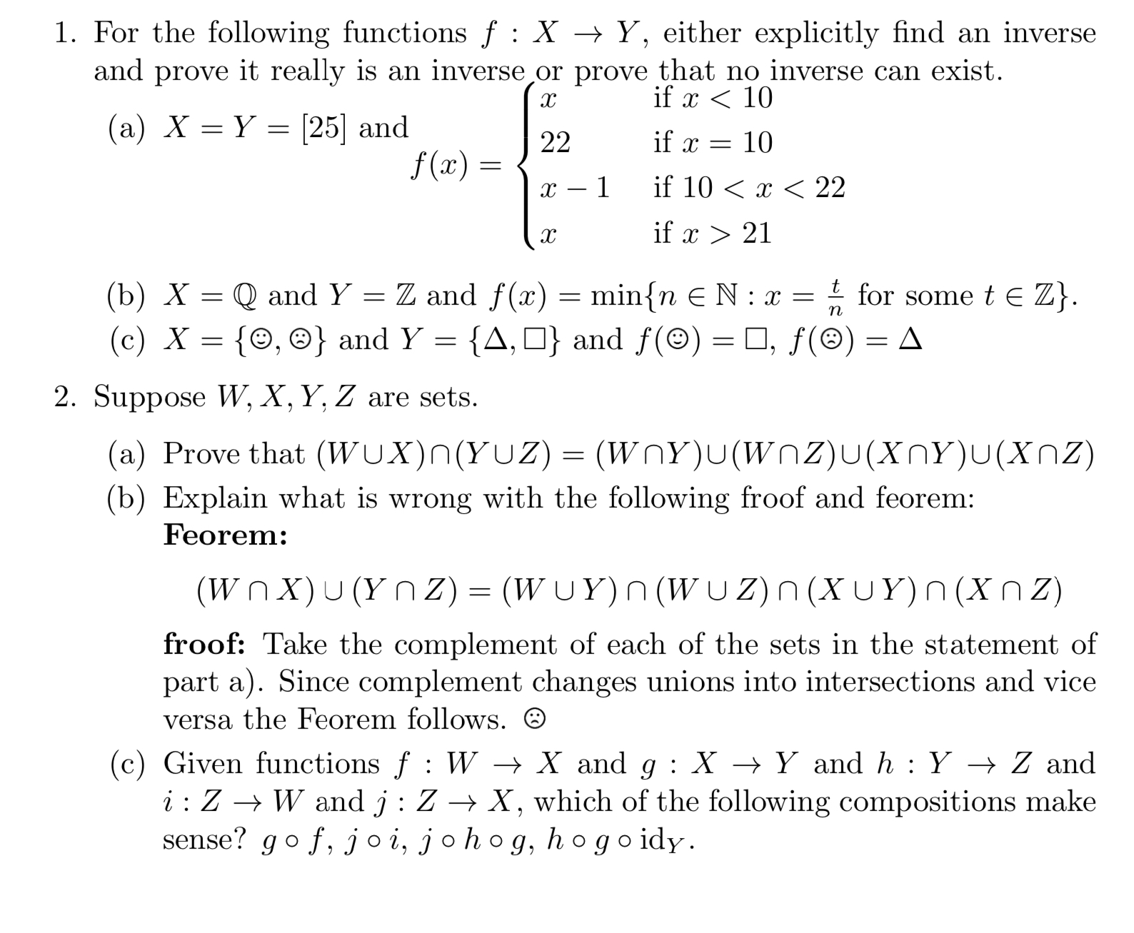 Solved For the following functions f:X→Y, either explicitly | Chegg.com