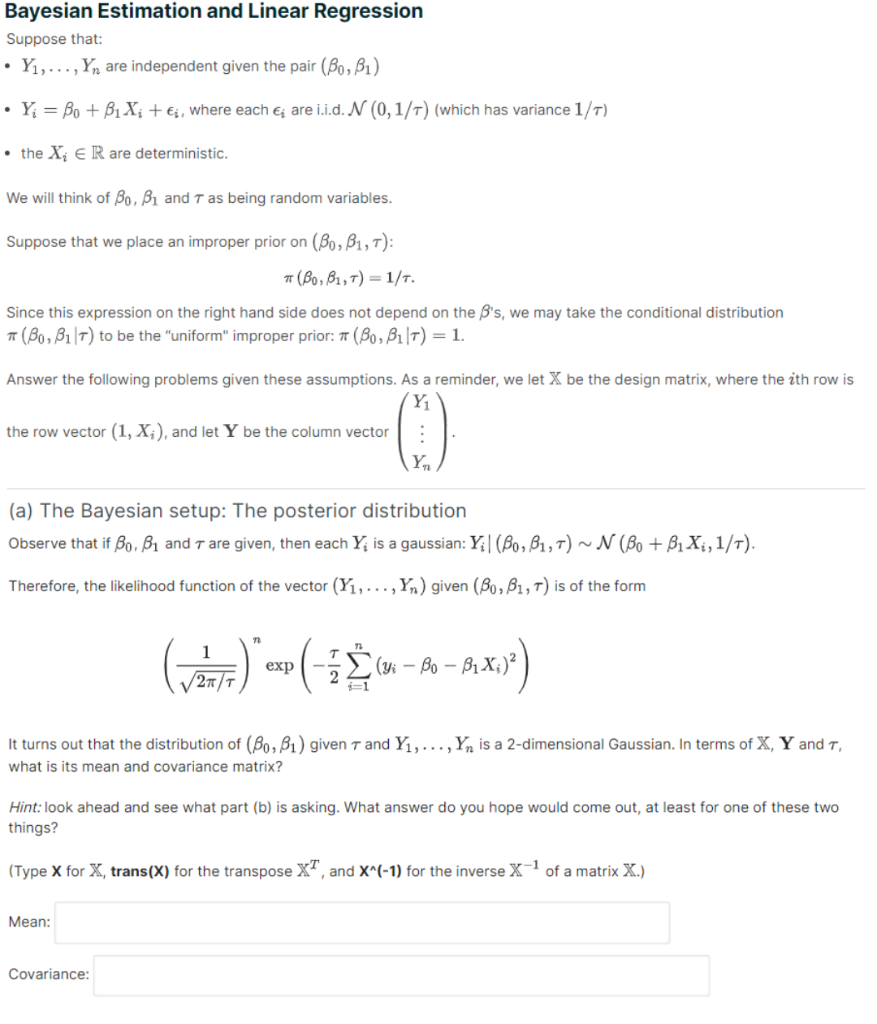 Bayesian Estimation and Linear Regression Suppose | Chegg.com