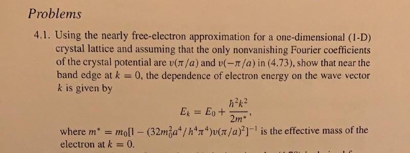 Solved Problems 4.1. Using the nearly free-electron | Chegg.com