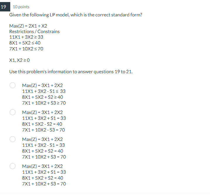 Solved Given the following LP model, which is the correct | Chegg.com