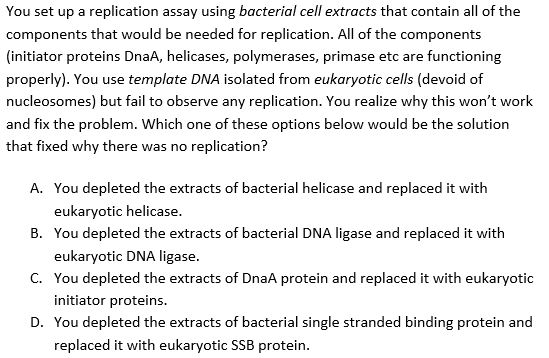 Solved You set up a replication assay using bacterial cell | Chegg.com