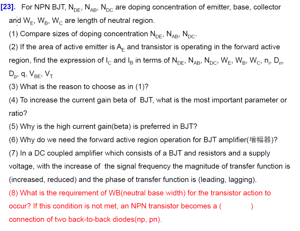 [23]. For NPN BJT, NDE, NAB, NDc are doping | Chegg.com