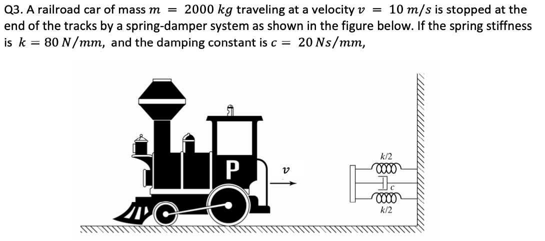 Solved A railroad car of mass 𝑚 = 2000 𝑘𝑔 traveling at a | Chegg.com