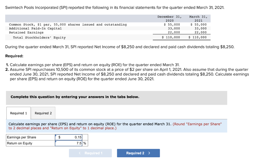 Solved Swimtech Pools Incorporated (SPI) reported the | Chegg.com