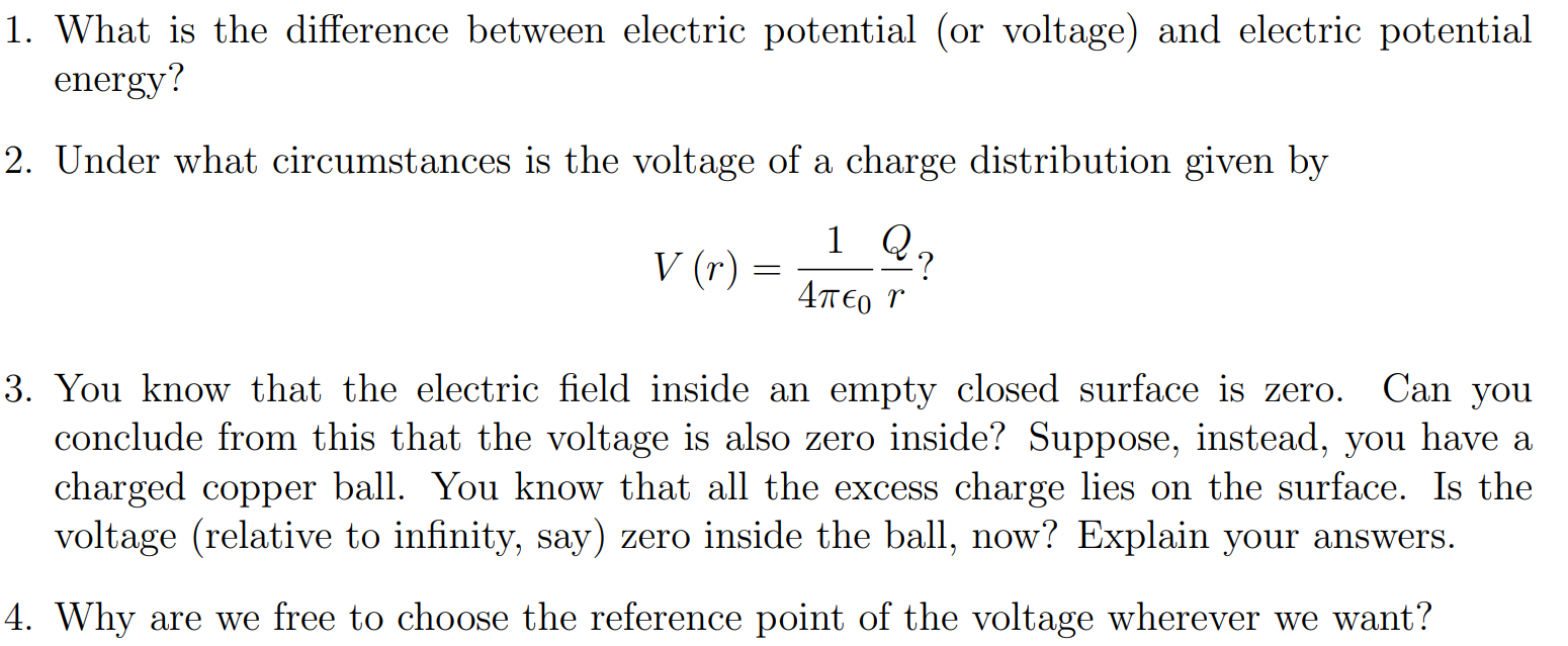 Solved 1. What is the difference between electric potential | Chegg.com