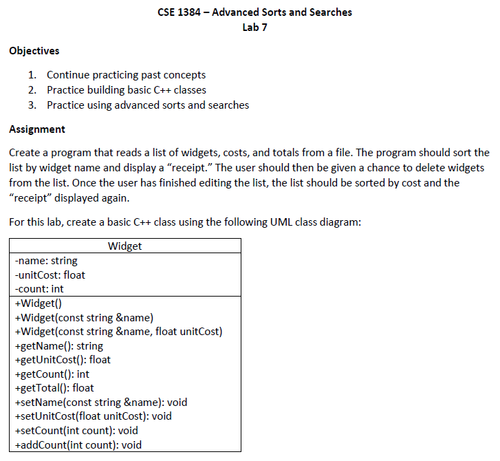Solved CSE 1384 – Advanced Sorts and Searches Lab 7 | Chegg.com