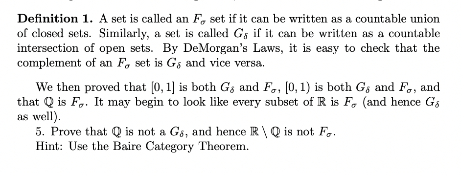 Solved Definition 1. A set is called an Fσ set if it can be | Chegg.com