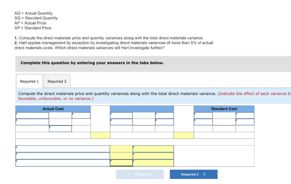Solved AQ = Actual Quantity SQ = Standard Quantity AP = | Chegg.com