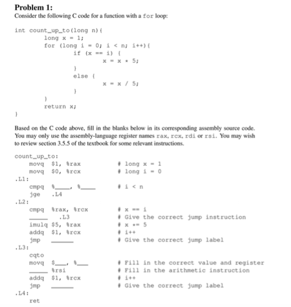 Solved Problem 1 Consider The Following C Code For A