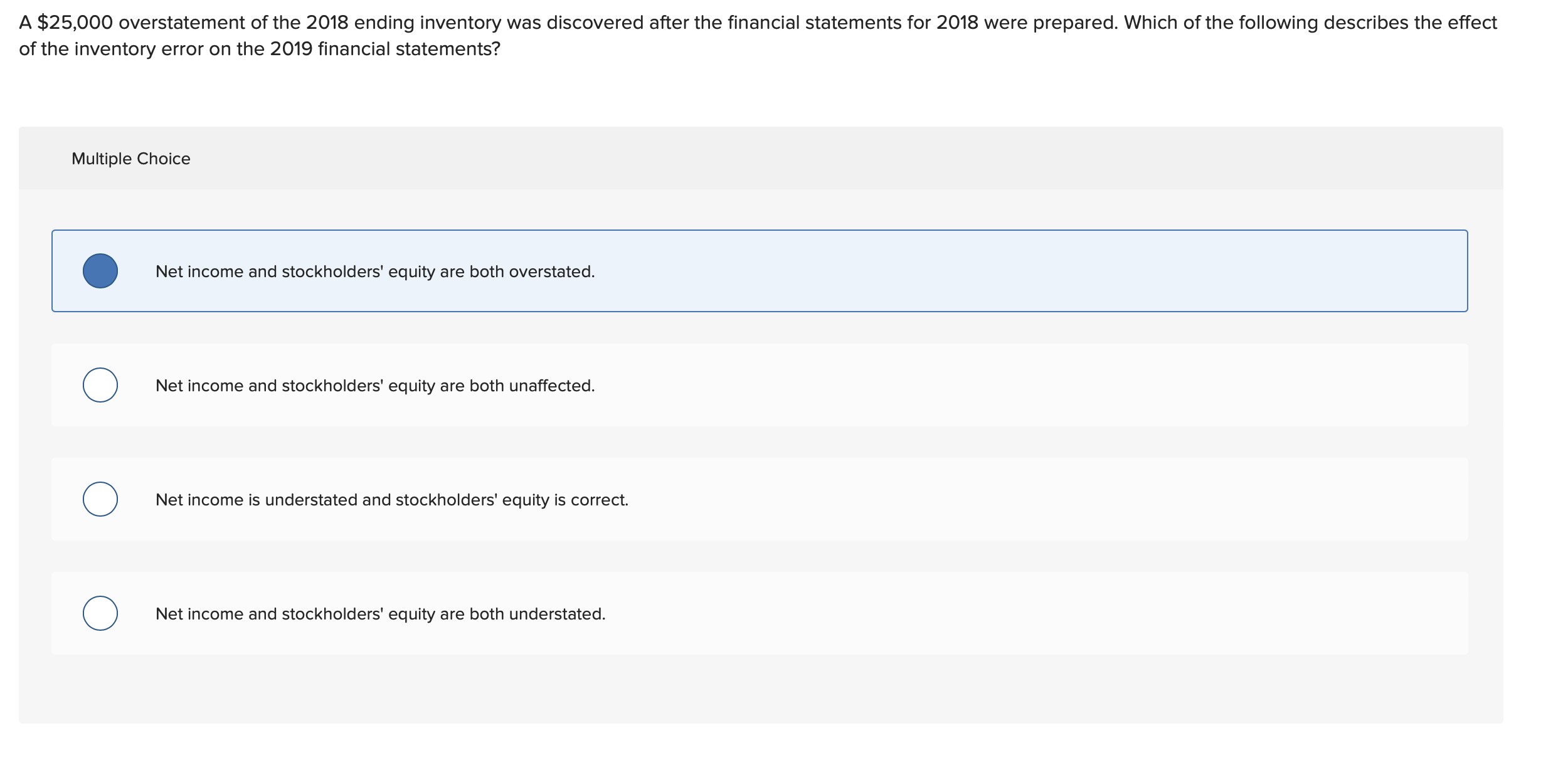 Solved A $25,000 overstatement of the 2018 ending inventory | Chegg.com