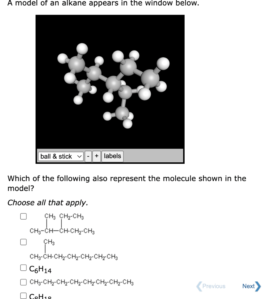 Solved A model of an alkane appears in the window below. | Chegg.com