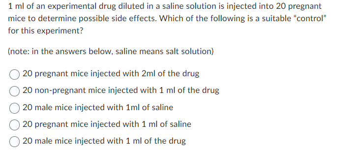 Solved 1ml of an experimental drug diluted in a saline | Chegg.com