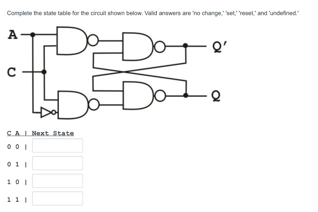 Solved Complete the state table for the circuit shown below. | Chegg.com