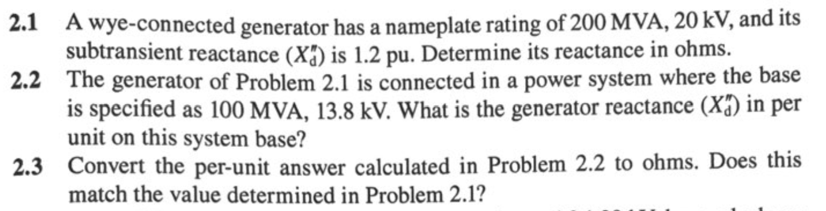 Solved 2.1 A wye-connected generator has a nameplate rating | Chegg.com