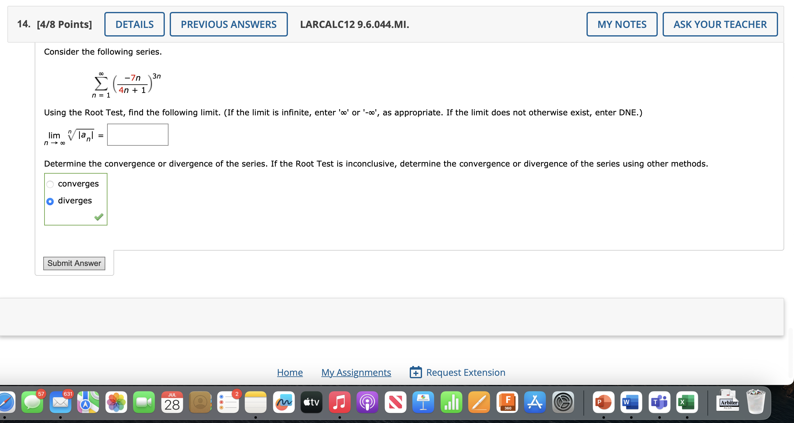 Solved Consider the following series. ∑n=1∞(4n+1−7n)3n Using | Chegg.com