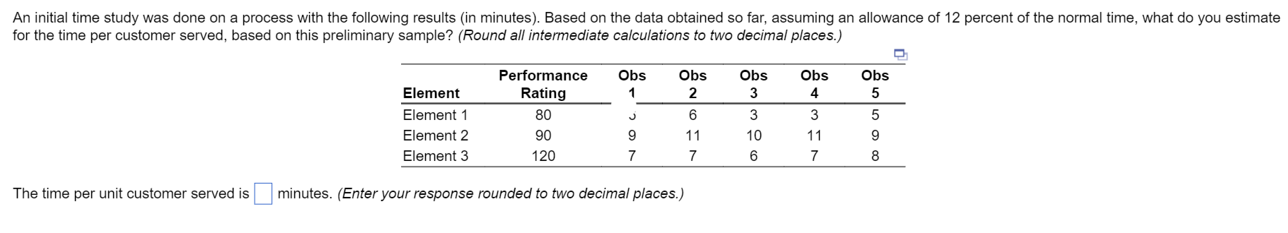 Solved The time per unit customer served is minutes. (Enter | Chegg.com