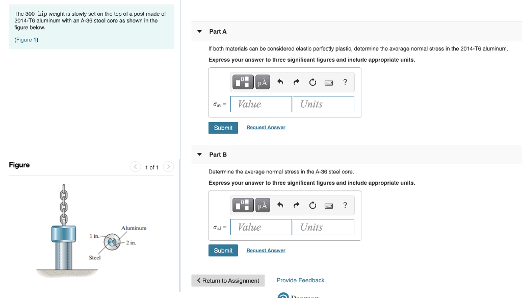 Solved The 300- kip weight is slowly set on the top of a | Chegg.com