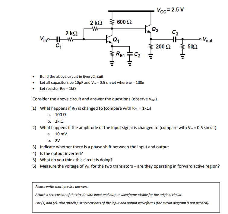 Solved Vcc= 2.5 V 600 Ω 2 k2 W tar C3 2 k22 Vin HAW C1 Vout | Chegg.com